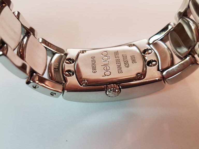 Beluga Manchette Diamond Bezel Steel Bracelet with White Mother of ...