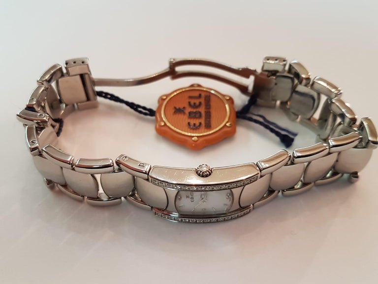 Beluga Manchette Diamond Bezel Steel Bracelet with White Mother of ...