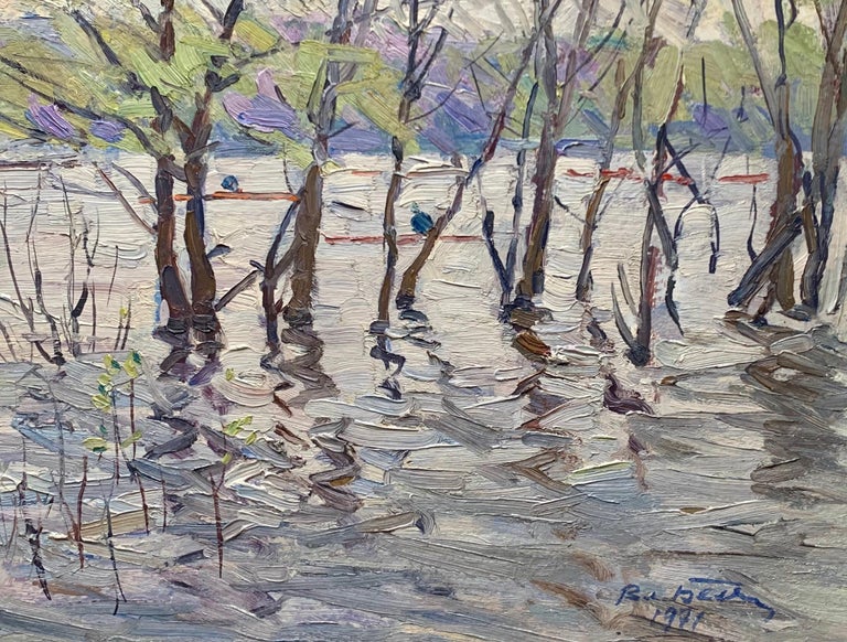 Belyak Vladimir - Spring River Landscape Antique Painting Oil Boats ...