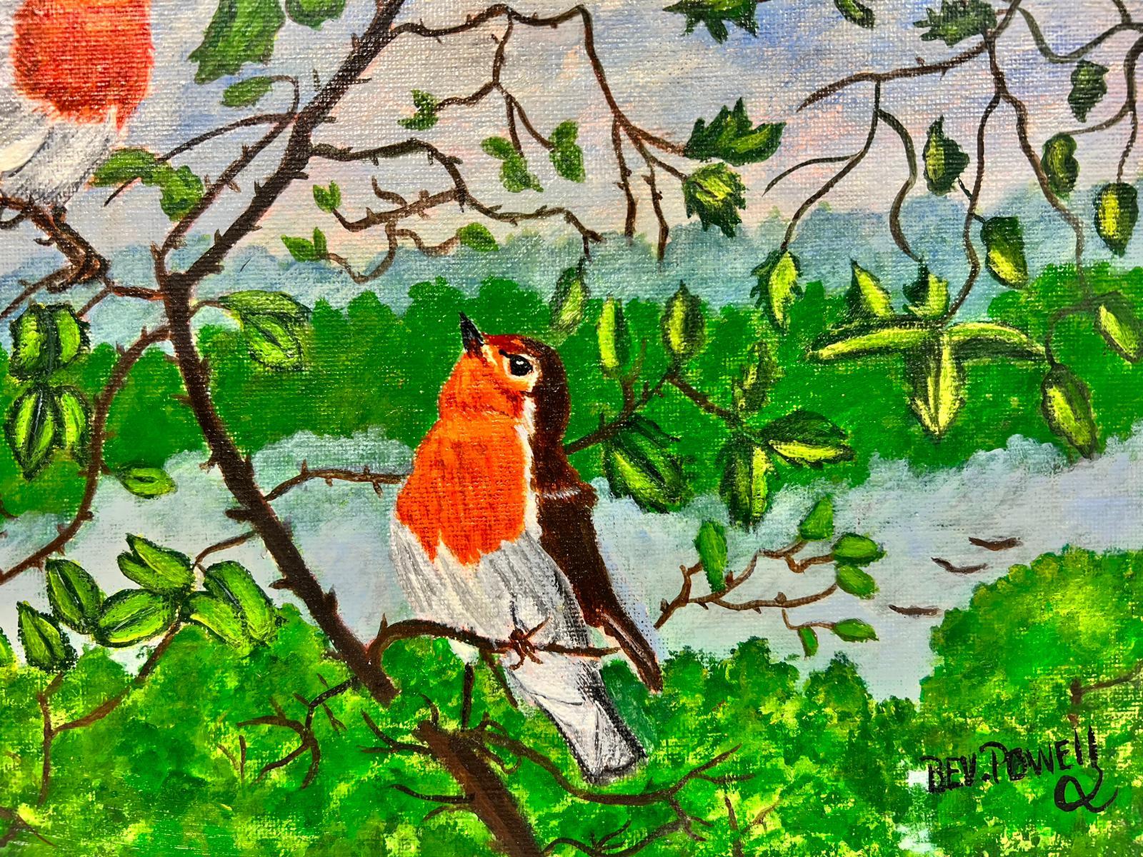 Ben Powell - Contemporary British Painting 2 Robins Birds in a Holly ...