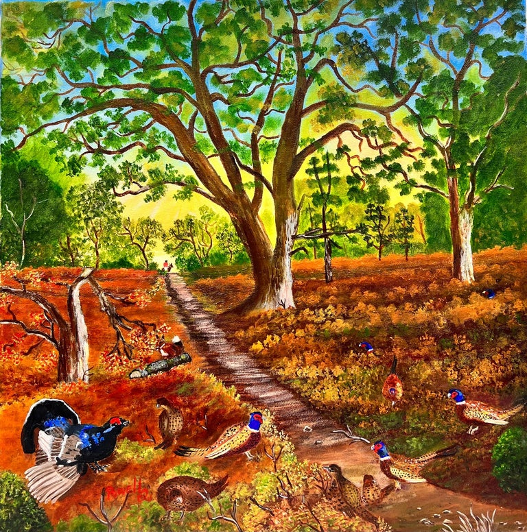 Ben Powell - Pheasants in Golden Autumn Leaves Woodland Pathway ...
