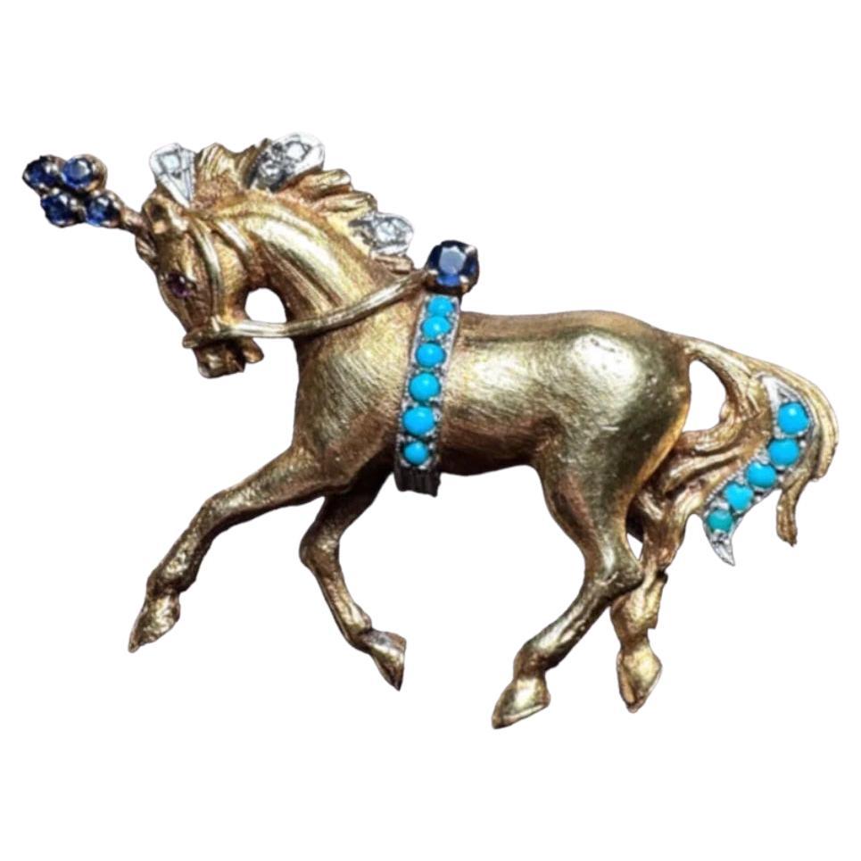 Ben Rosenfeld Ruby Diamond Turquoise Sapphire 18k Gold Brooch For Sale ...