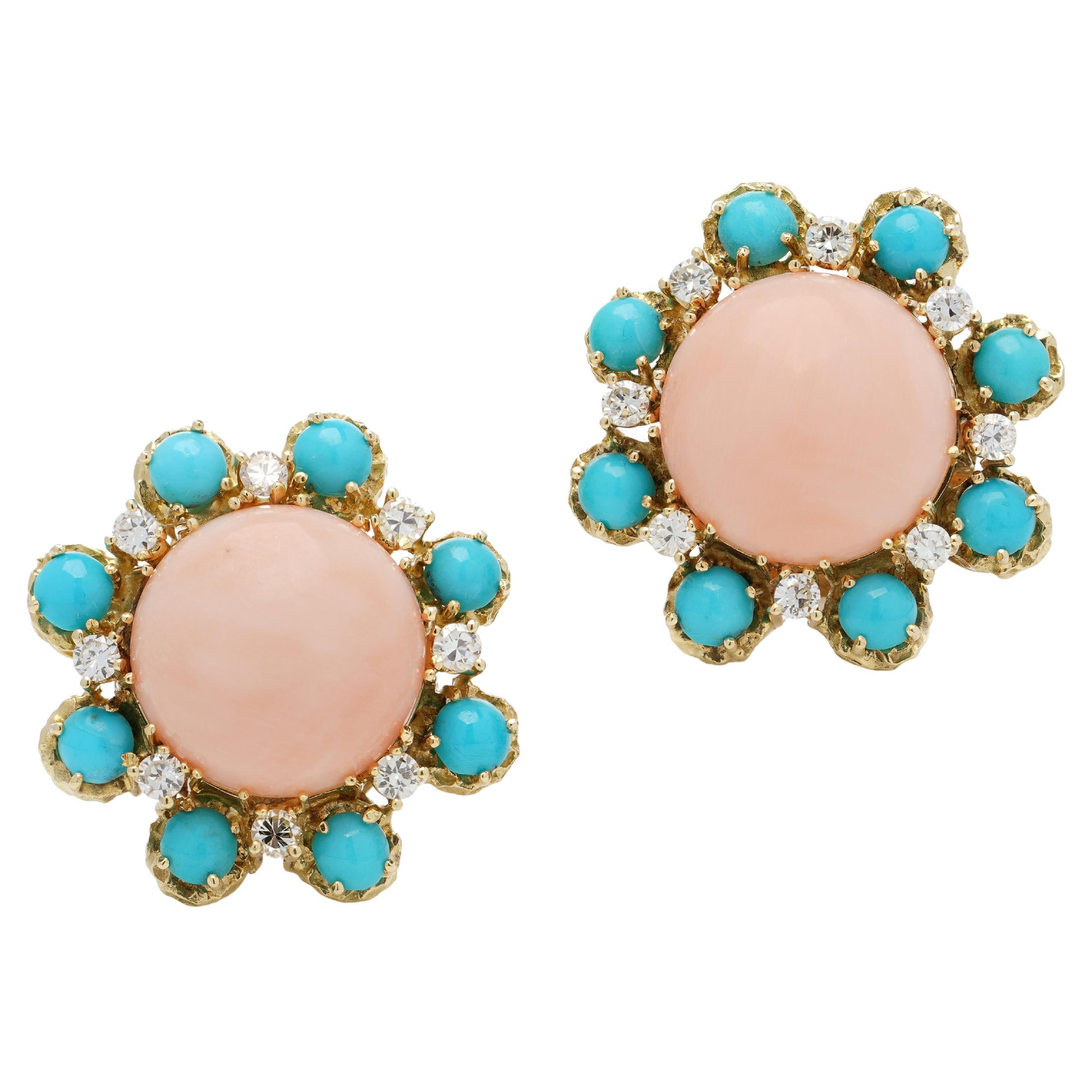 Spectacular Angel Skin Coral and Diamond Gold Earrings at 1stDibs ...