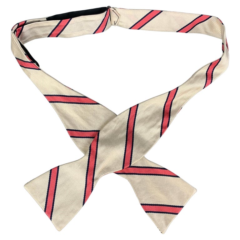 BEN SILVER White Pink Diagonal Stripe Silk Bow Tie For Sale at 1stDibs