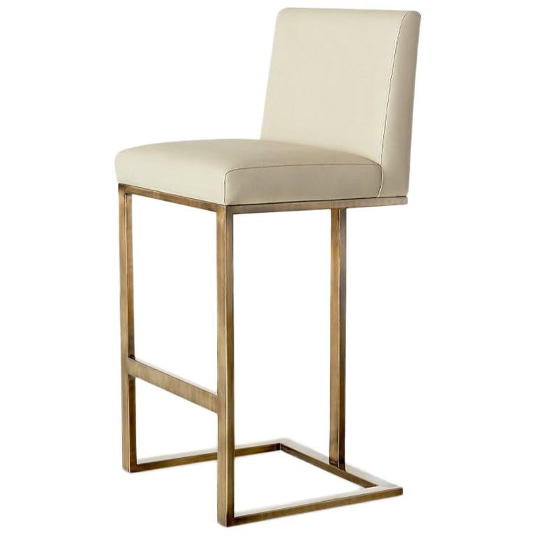 Ben Soleimani Savanna Bar Stool in Leather - Parchment For Sale at 1stDibs