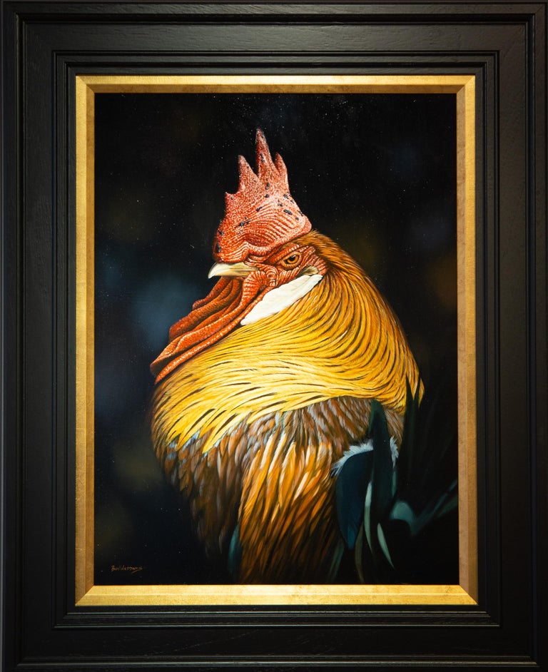 Ben Waddams - 'Cockerel' Photorealist painting fo a colourful bird, red ...