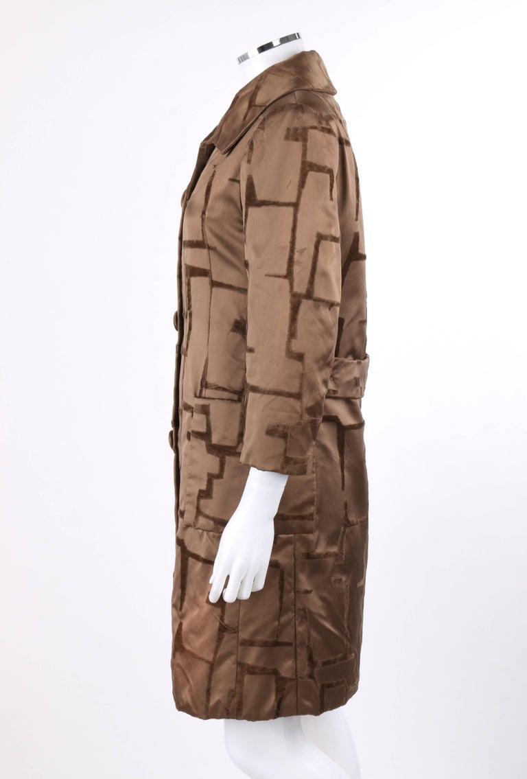 BEN ZUCKERMAN c.1950's Brown Velvet Flocked Silk Satin Button Up ...