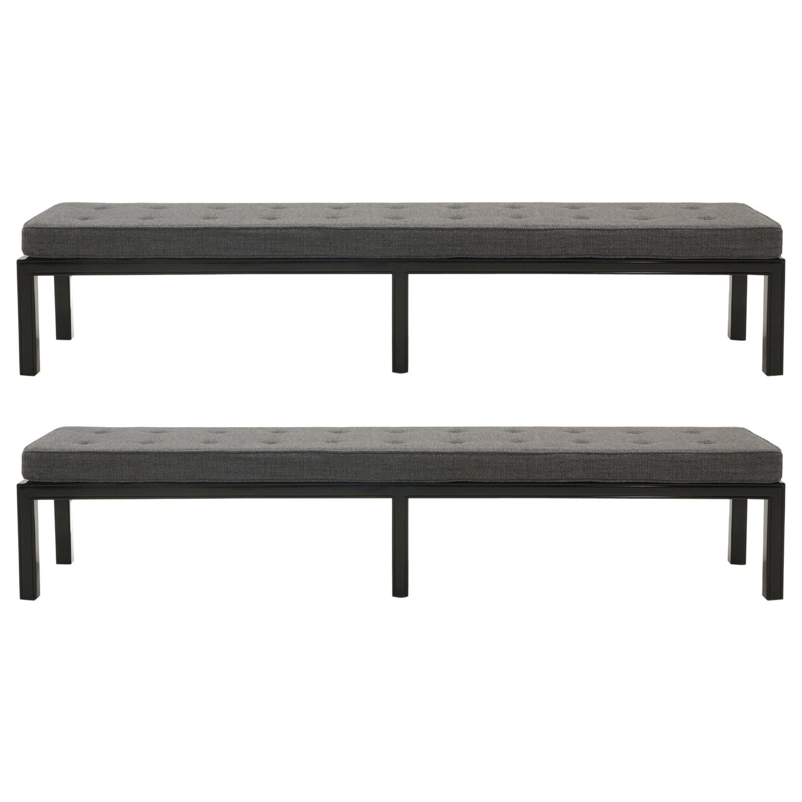 Bench by Henredon, Restored Gloss Black Frames with New Cushions at 1stDibs