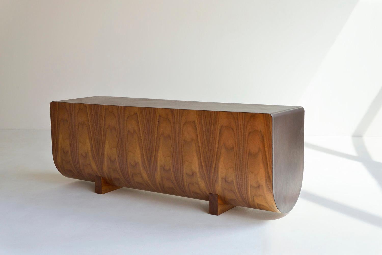 Contemporary Walnut and Gray Leather Bench - CATERPILLER Bench For Sale ...