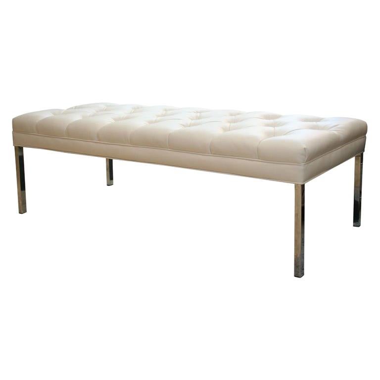 Curved Leather and Chrome Bench at 1stDibs