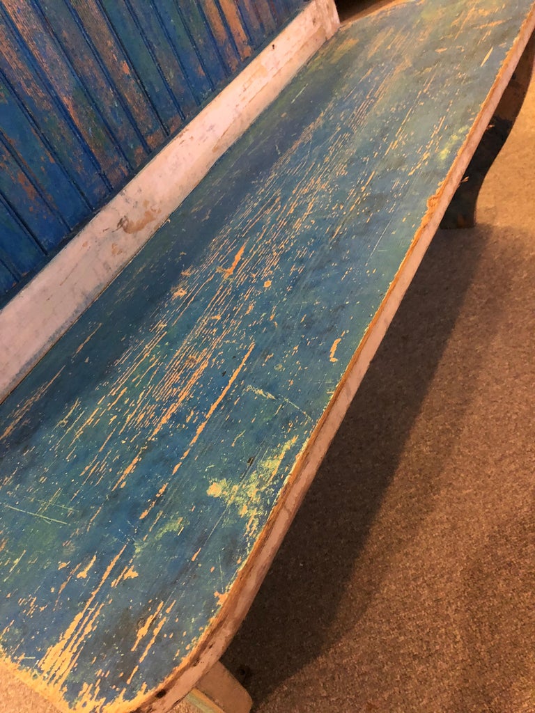 Bench from Train Depot, circa 1900s, 2 Sided with Original Blue Paint ...