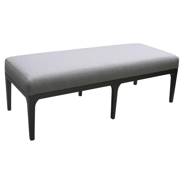 Bench in Walnut Brown Finish with Blend Nomad Fabric For Sale at 1stDibs