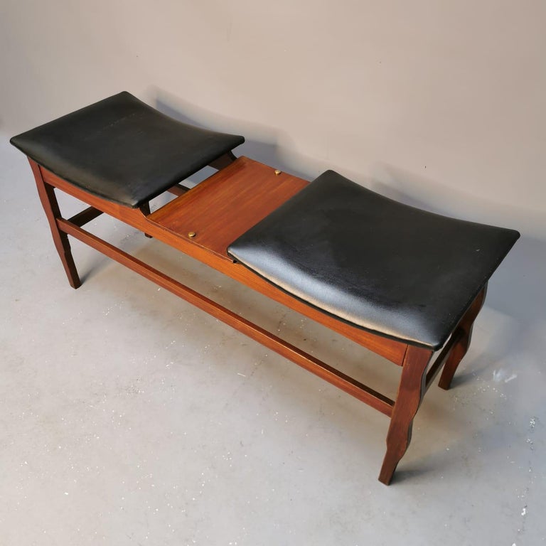 Bench in Wood E Black Leather Seats For Sale at 1stDibs
