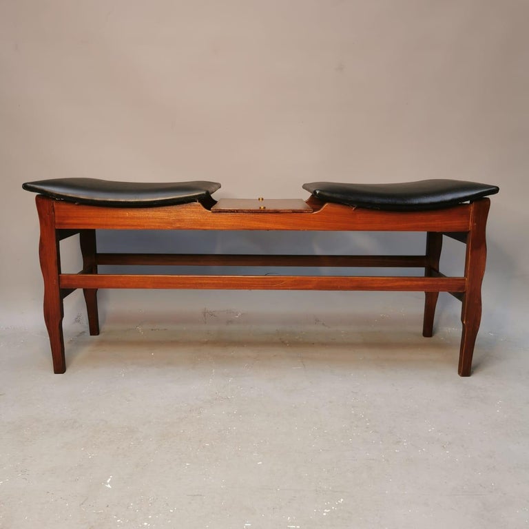 Bench in Wood E Black Leather Seats For Sale at 1stDibs