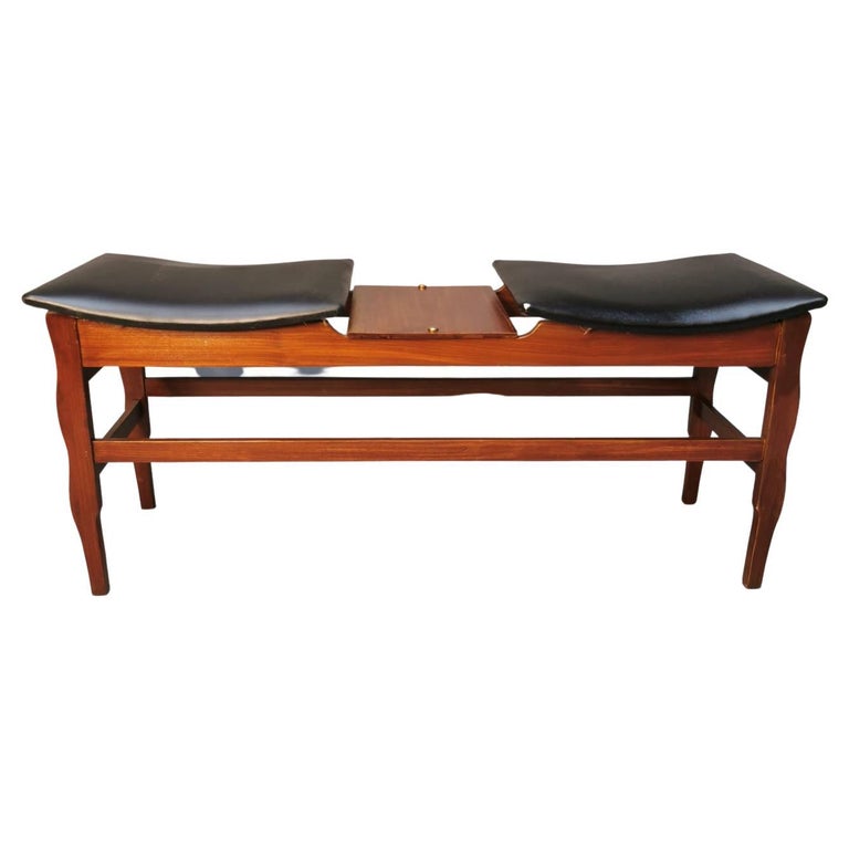 Bench in Wood E Black Leather Seats For Sale at 1stDibs