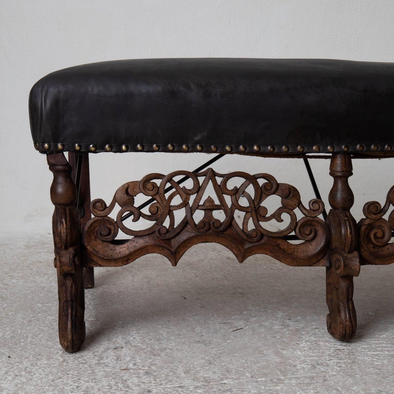 Bench Long European Baroque 1650-1750 Black Leather Brown Wood Europe ...