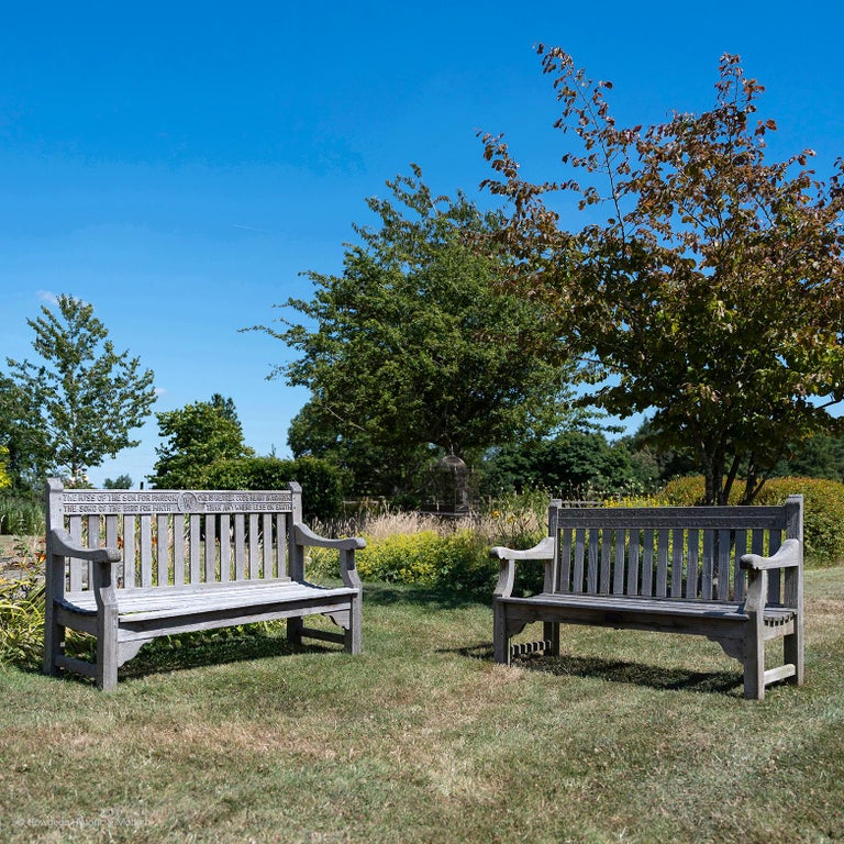 Bench Pair Parkland Teak Inscribed poem God's Garden Dorothy Frances ...