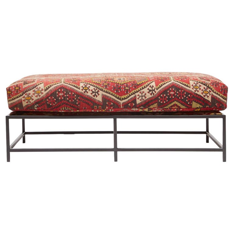 Bench with Antique Rug Upholstery For Sale at 1stDibs