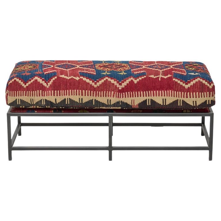 Bench with Antique Rug Upholstery For Sale at 1stDibs