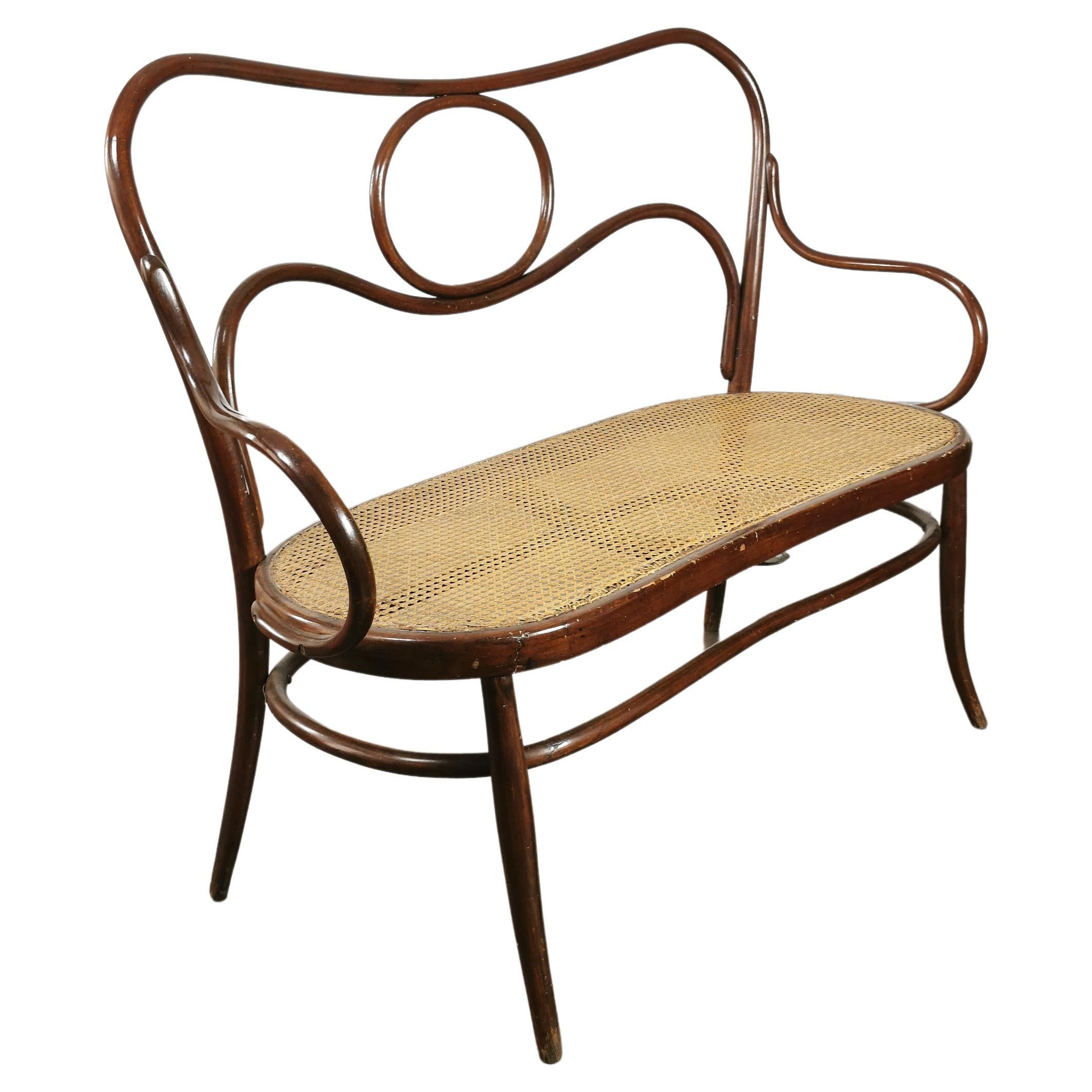 Bench Wood Curved Attributed to Thonet Vienna Straw Midcentury Austria ...