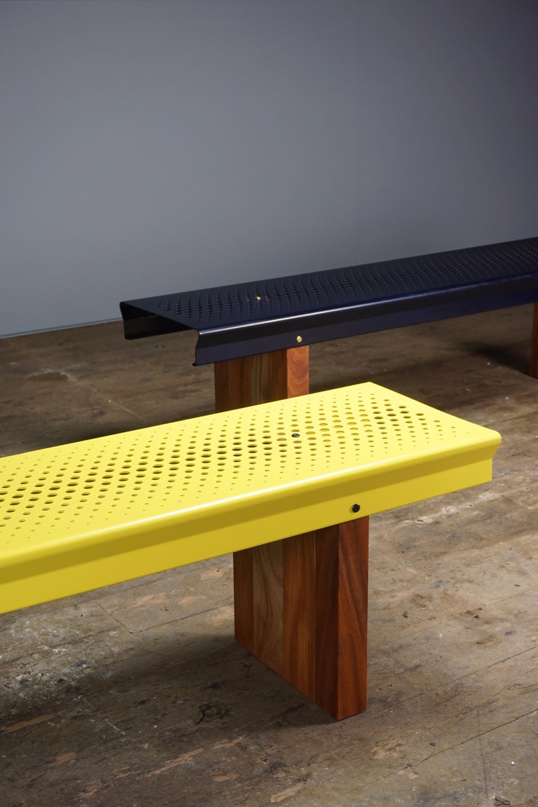 Bench, Yellow Coated Metal, Mahogany Legs, Designed and Made by Max ...