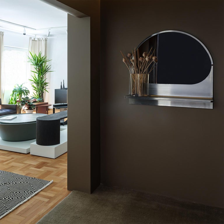 Modern, 21st Century, Stainless Steel, Bend, Wall Mirror, with shelf ...