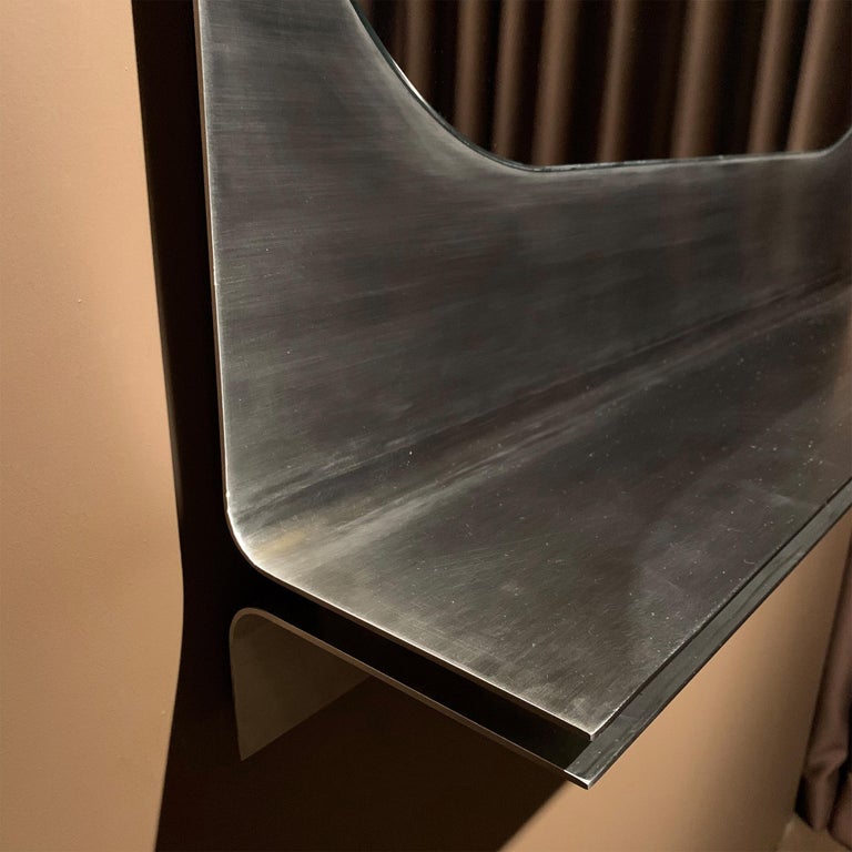 Modern, 21st Century, Stainless Steel, Bend, Wall Mirror, with shelf ...