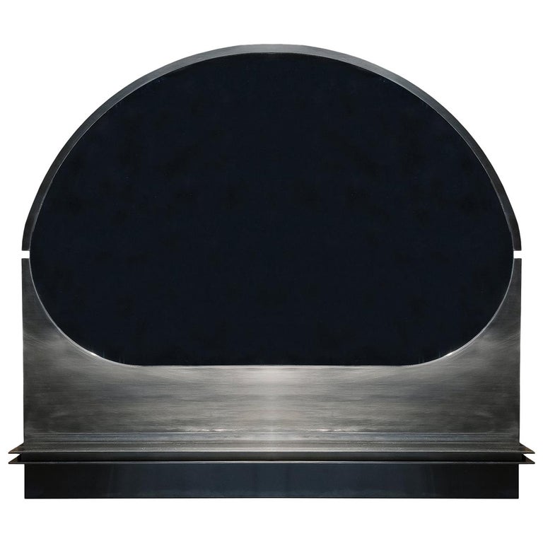 Modern, 21st Century, Stainless Steel, Bend, Wall Mirror, with shelf ...