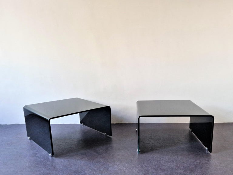 Bended Black Glass Coffee Table, 2 Available For Sale at 1stDibs