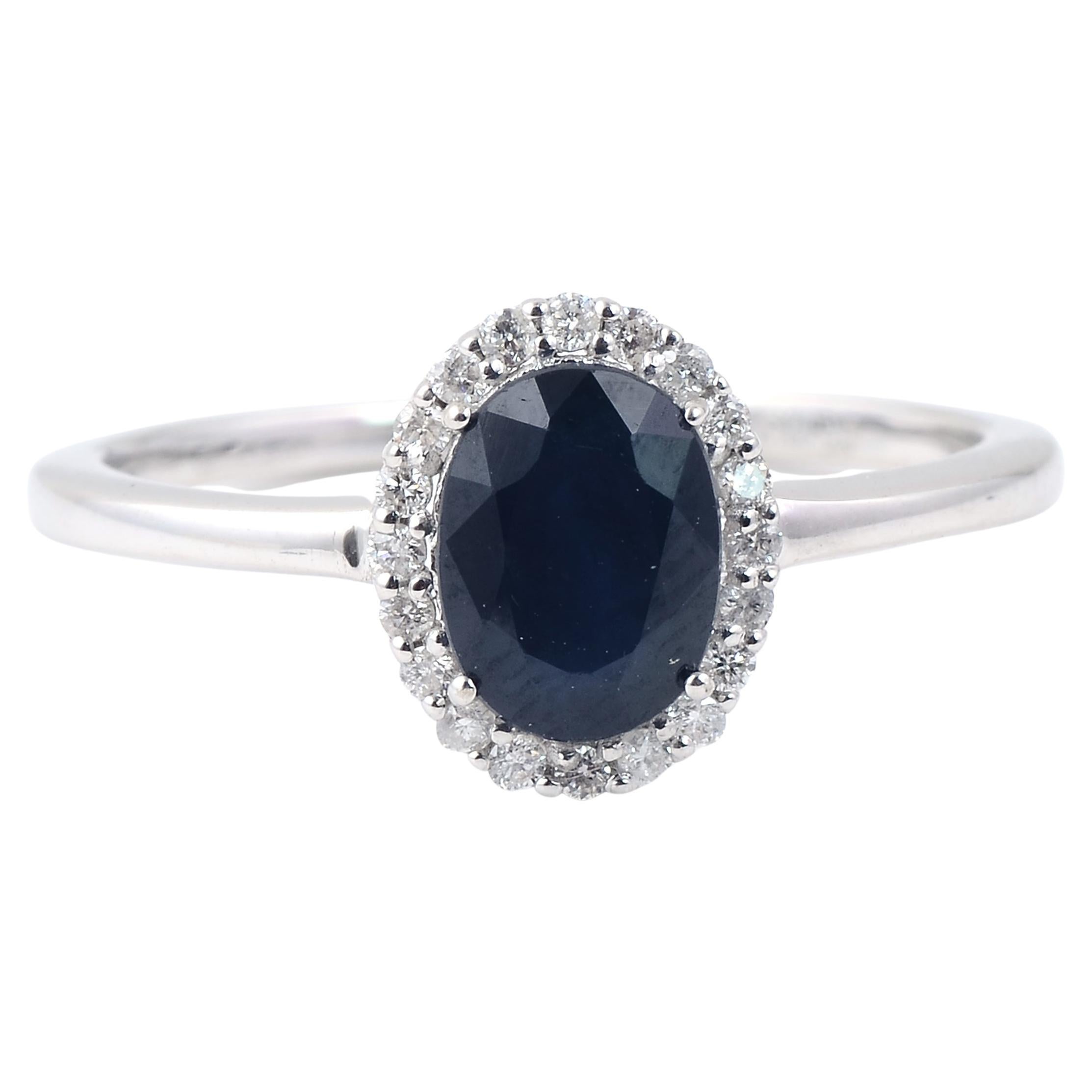Beneath the Waves Sapphire and Diamond Halo Ring For Sale at 1stDibs