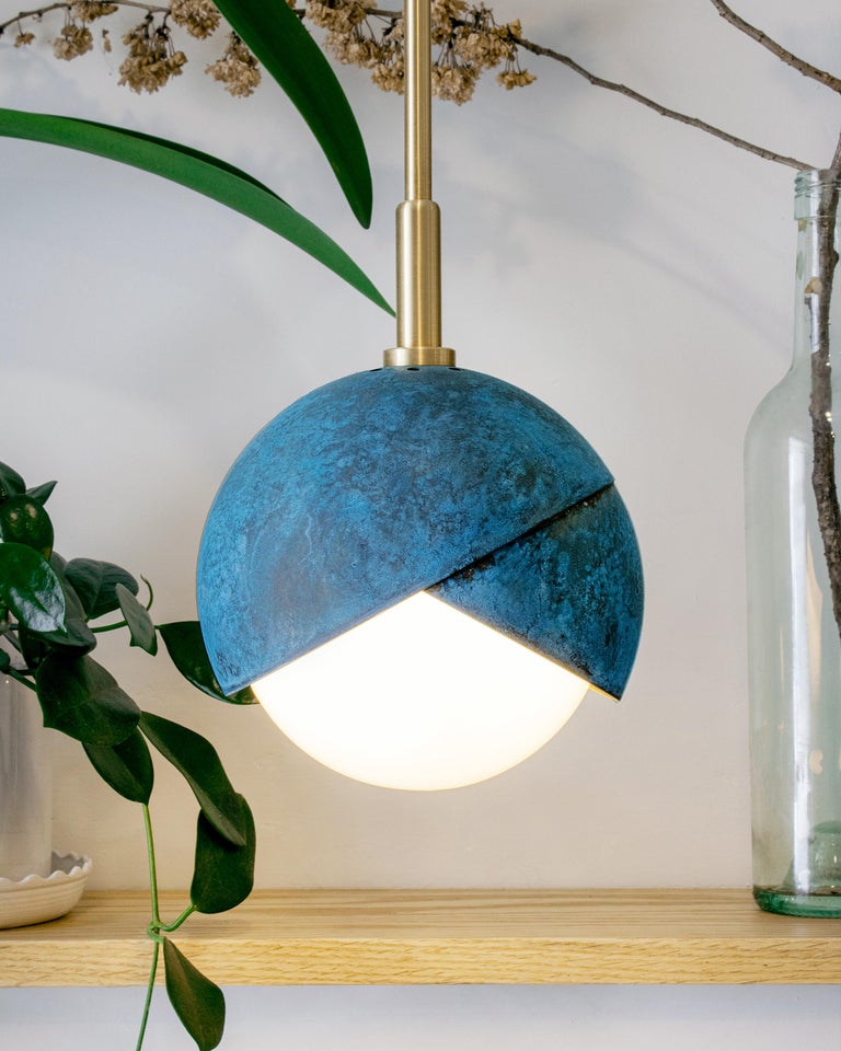 Benedict Pendant, Prussian Blue, Polished and Blackened Brass Details W ...