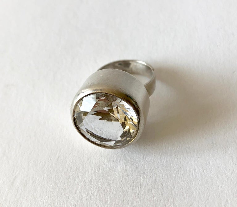 Bengt Hallberg Sterling Silver Rock Crystal Swedish Modernist Ring For ...