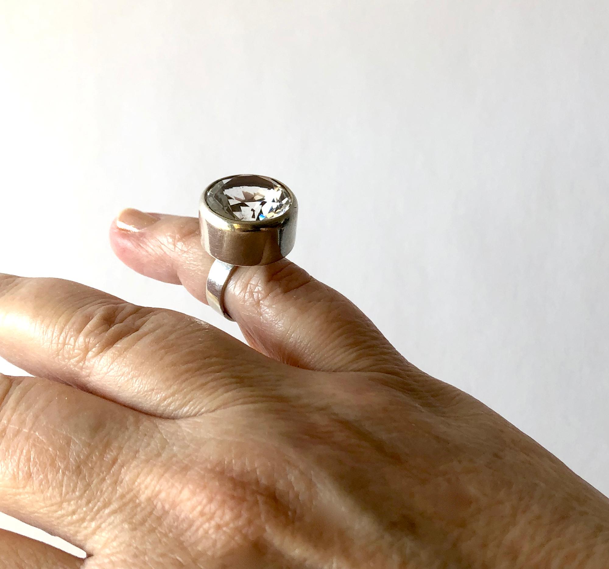 Bengt Hallberg Sterling Silver Rock Crystal Swedish Modernist Ring For ...