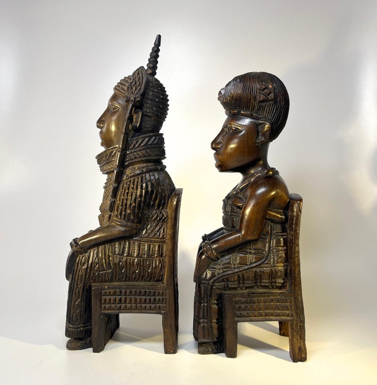 Benin King Oba and Queen, Pair of Hand Carved Seated Ebony Figures West ...