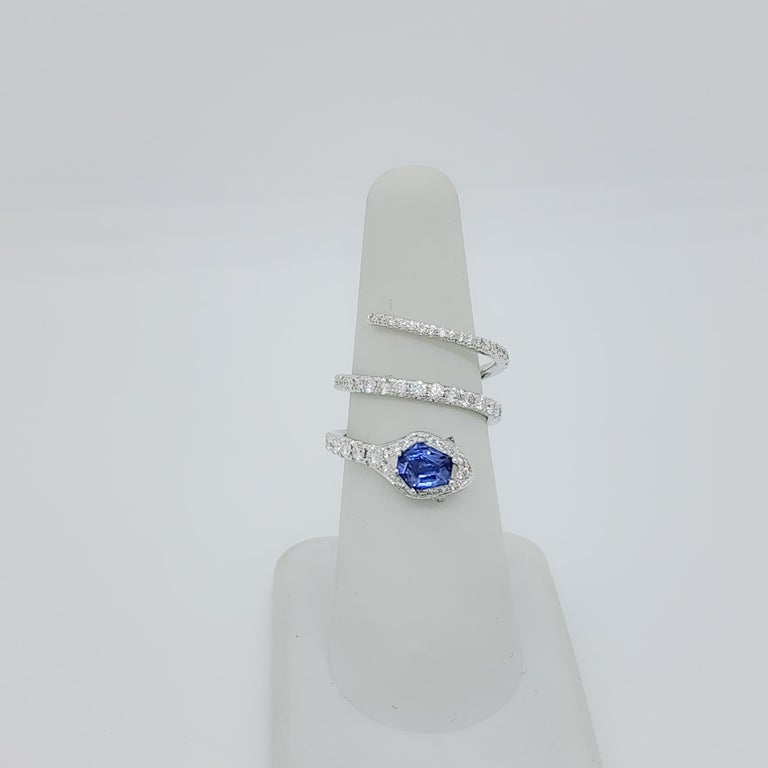Benitoite and White Diamond Snake Ring in 18k For Sale at 1stDibs