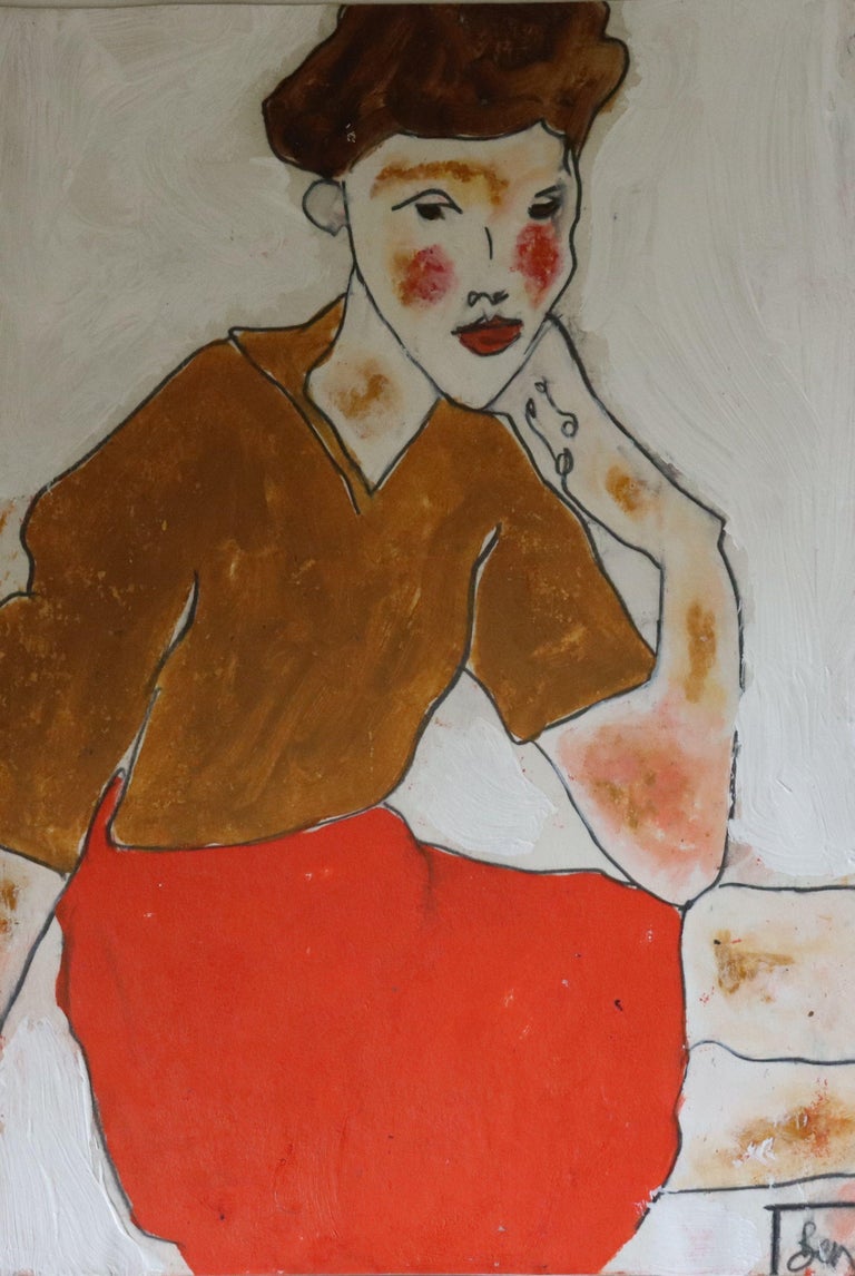 Benjamin Carrivick - red cheeks, Painting, Oil on Paper For Sale at 1stDibs