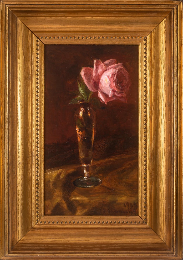 Benjamin Champney - Pink Rose in a Vase For Sale at 1stDibs