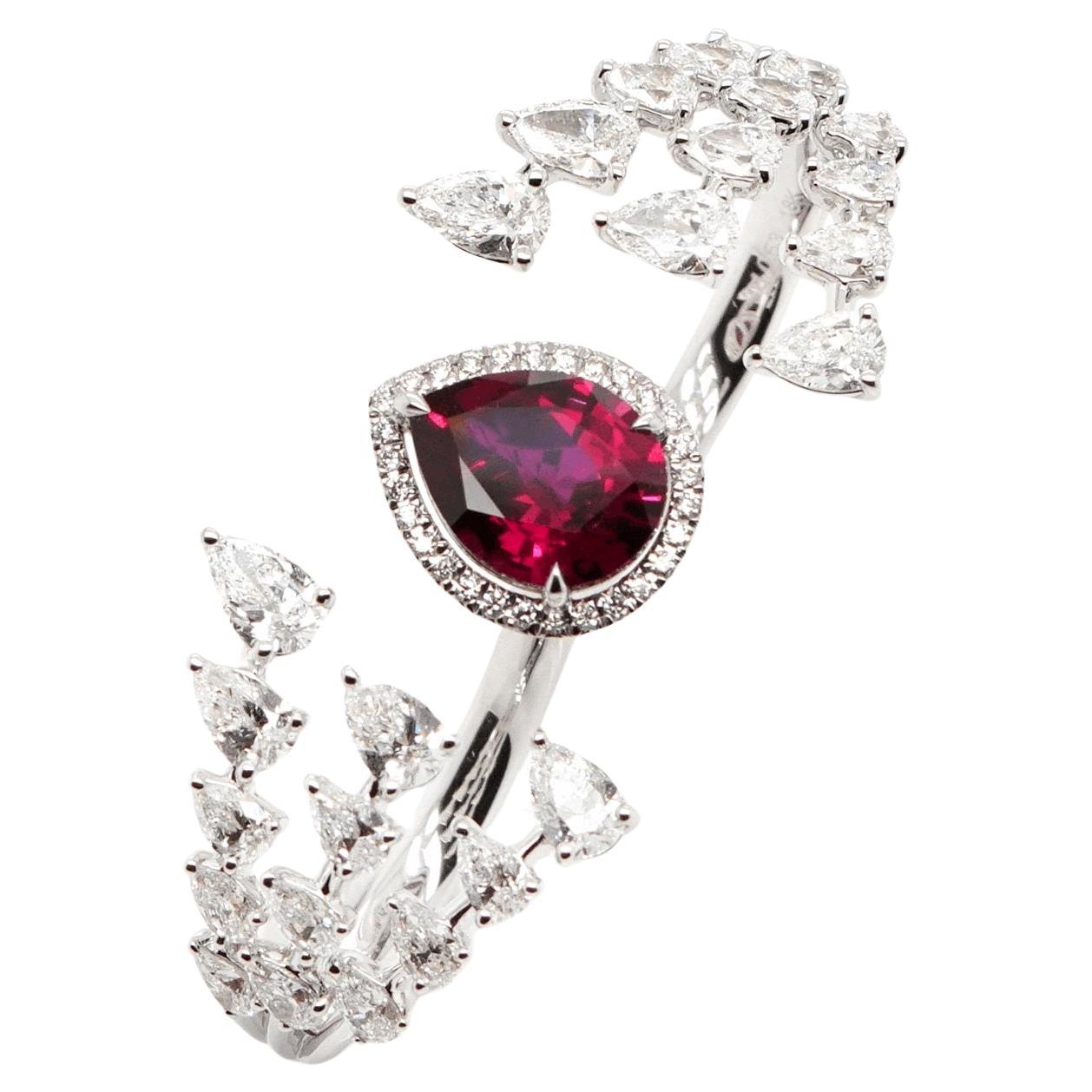BENJAMIN FINE JEWELRY 2.23 cts Pear Shape Ruby with Diamond 18K Ring ...