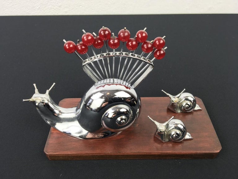 Benjamin Rabier Snail Cocktail Pick Set, 1930s, France at 1stDibs