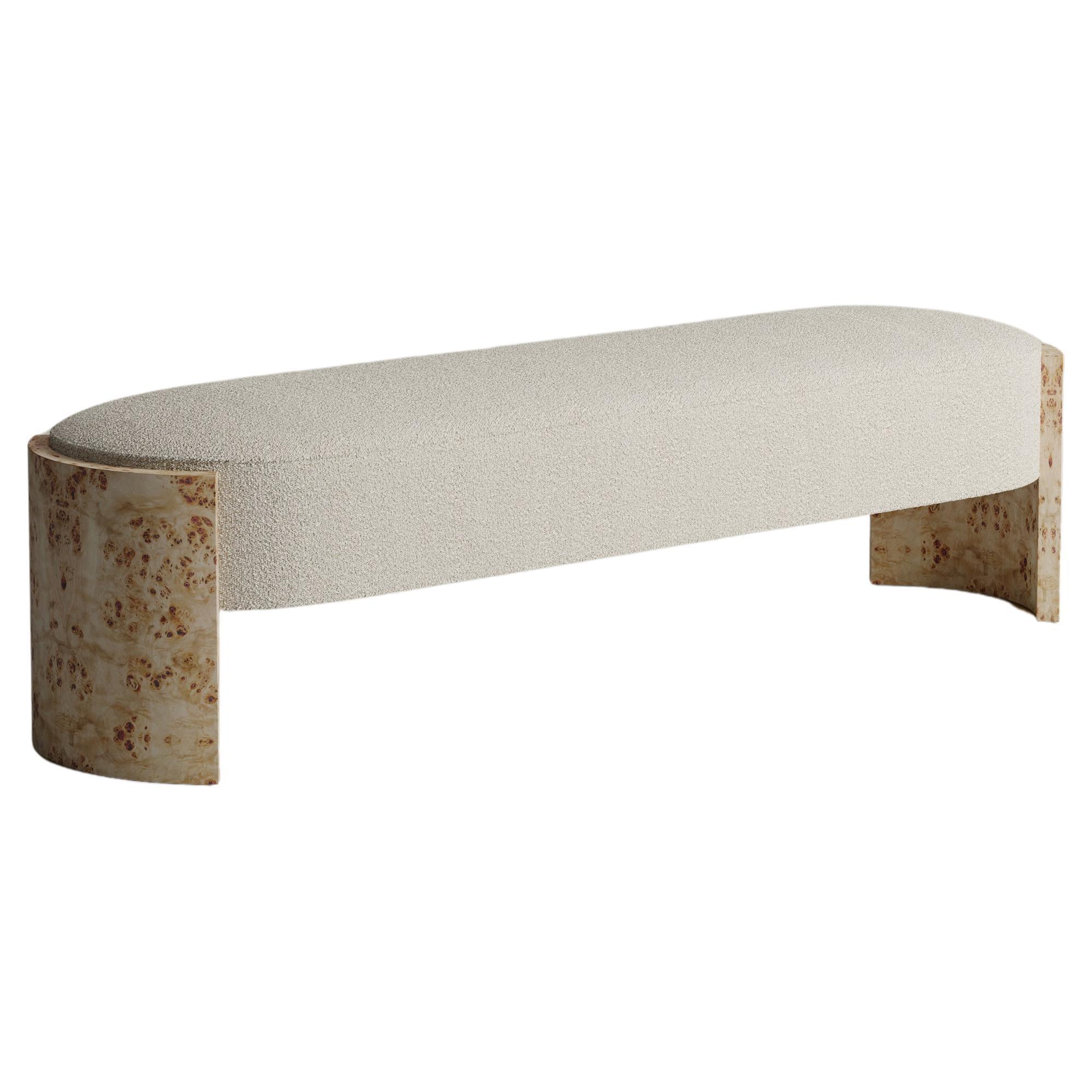 "Benoit" Curved Burl Bench in Cinnamon Faux Mohair by Christiane ...
