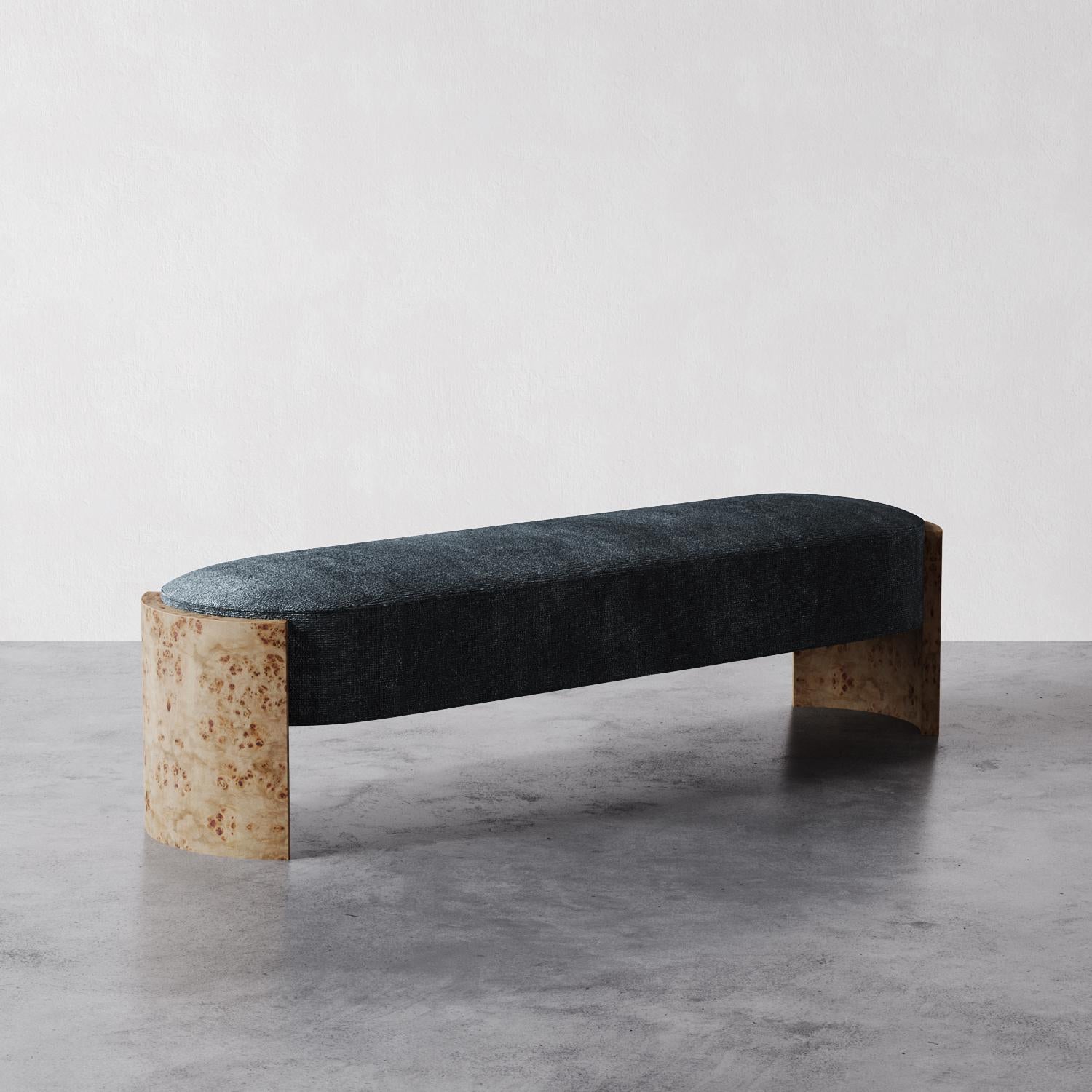 "Benoit" Curved Burl Bench in Cinnamon Faux Mohair by Christiane ...