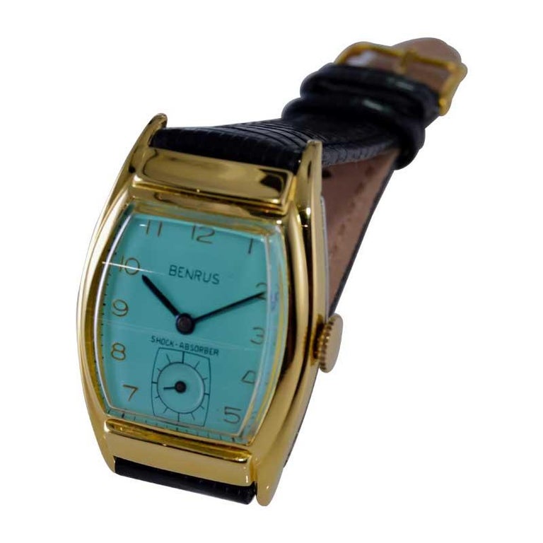 Benrus Yellow Gold Filled Art Deco Tonneau Shape circa 1940's with ...