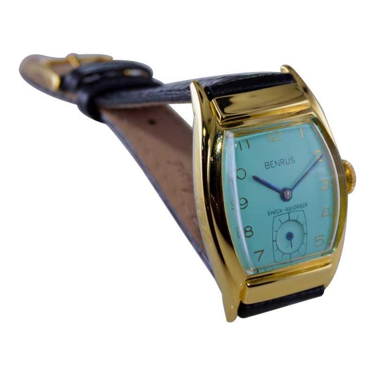 Benrus Yellow Gold Filled Art Deco Tonneau Shape circa 1940's with ...