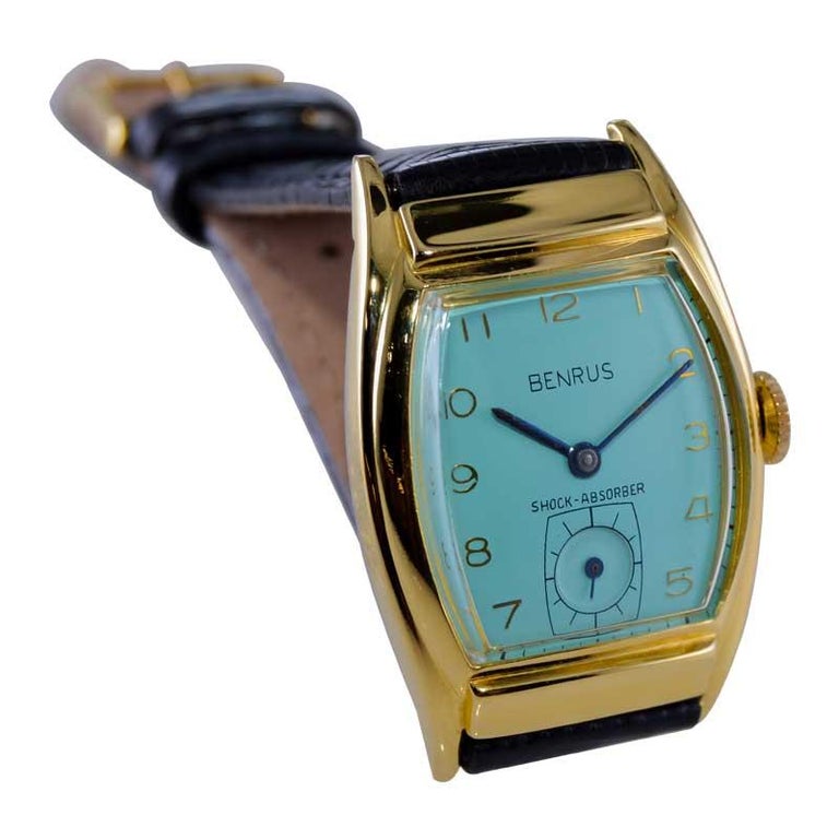 Benrus Yellow Gold Filled Art Deco Tonneau Shape circa 1940's with ...