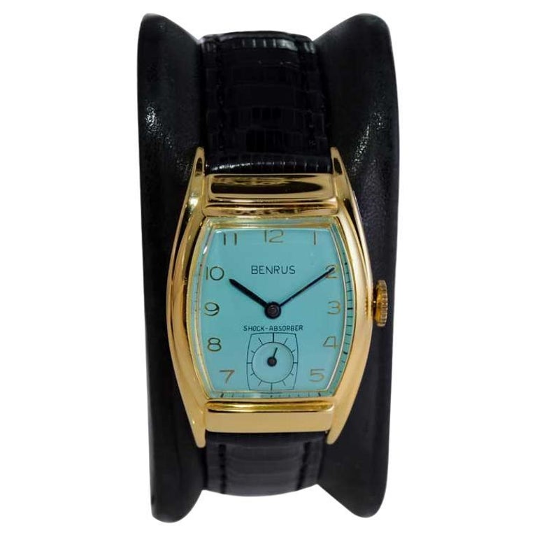 Benrus Yellow Gold Filled Art Deco Tonneau Shape circa 1940's with ...