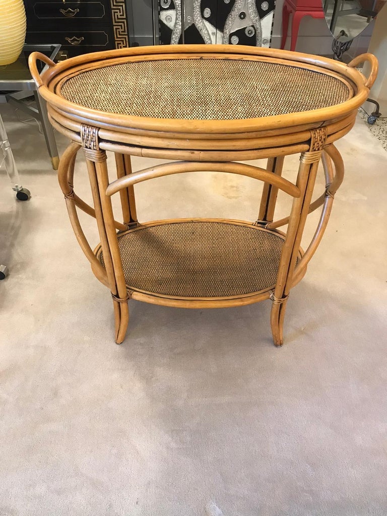 Bent Bamboo and Grasscloth Bar Table with Removable Tray For Sale at ...