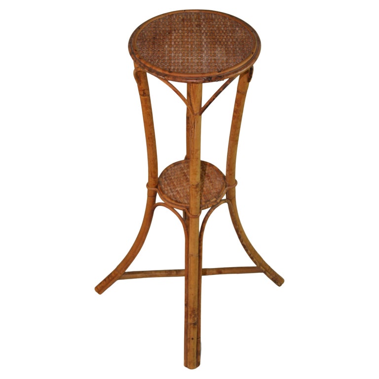 Bent Bamboo and Rattan two level Plant Stand For Sale at 1stDibs