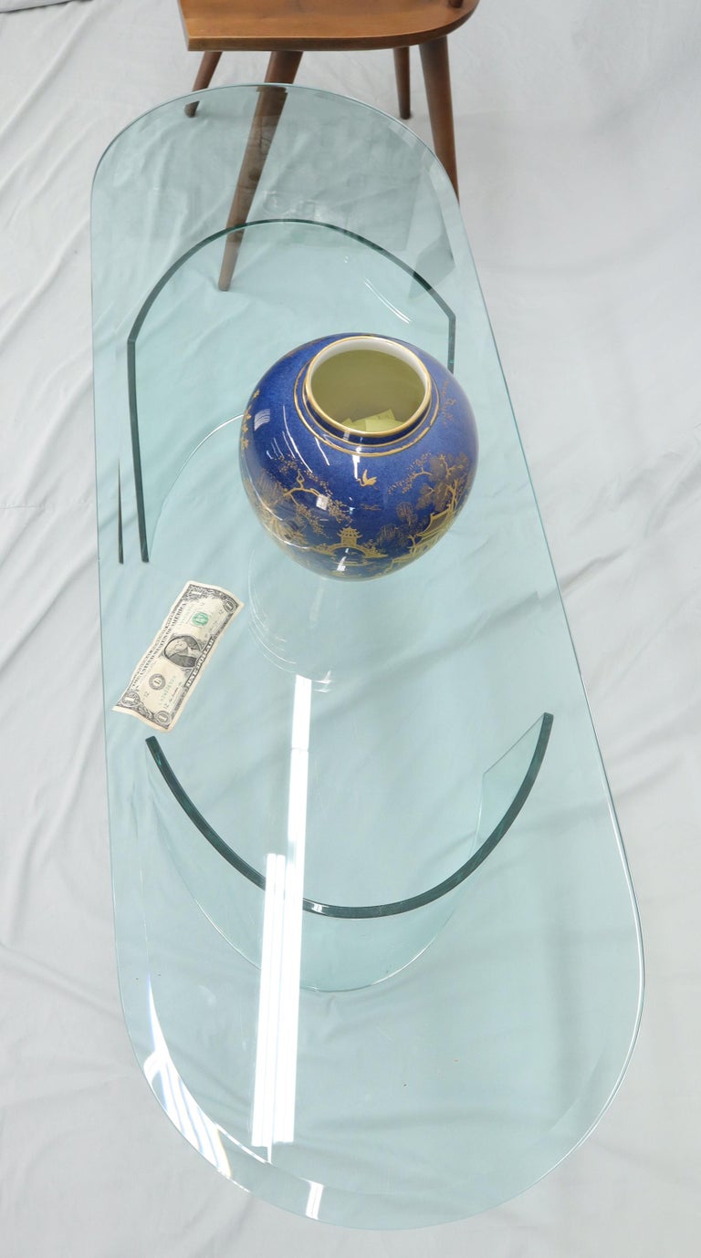 Bent Curved Glass C-Shape Base Oval Racetrack Top Coffee Table at 1stDibs