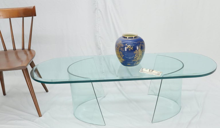 Bent Curved Glass C-Shape Base Oval Racetrack Top Coffee Table at 1stDibs
