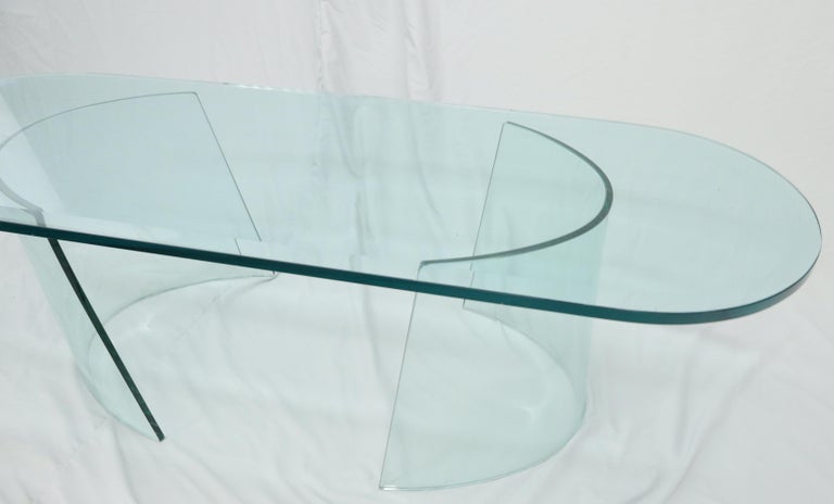 Bent Curved Glass C-Shape Base Oval Racetrack Top Coffee Table at 1stDibs